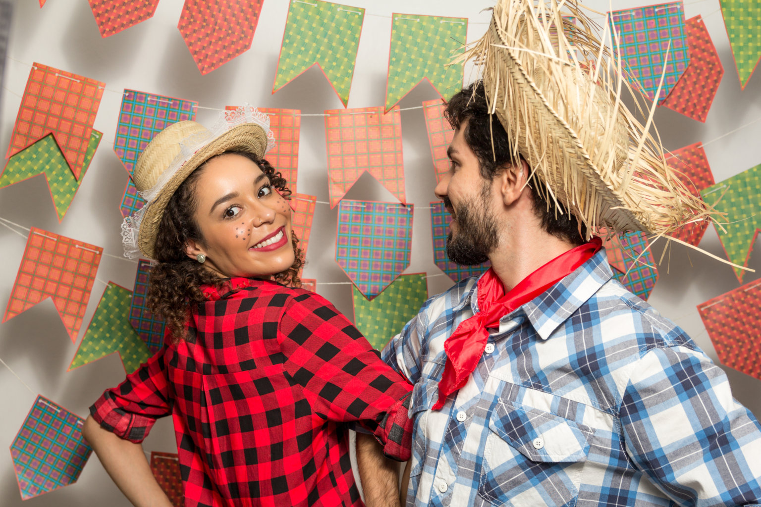 Festa Junina: party in Brazil. Man and woman dressing checked pattern ...
